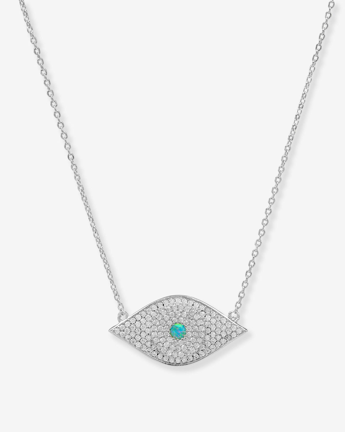 Blue Opal Evil Eye Necklace Silver Blue Opal