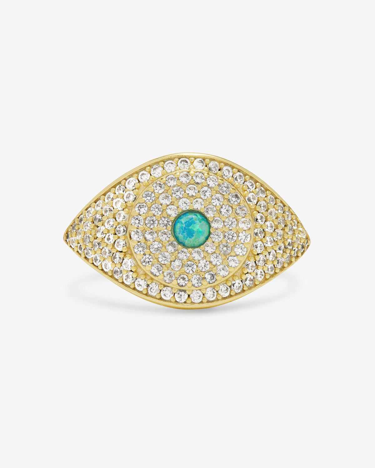 Blue Opal Evil Eye Ring Gold Blue Opal