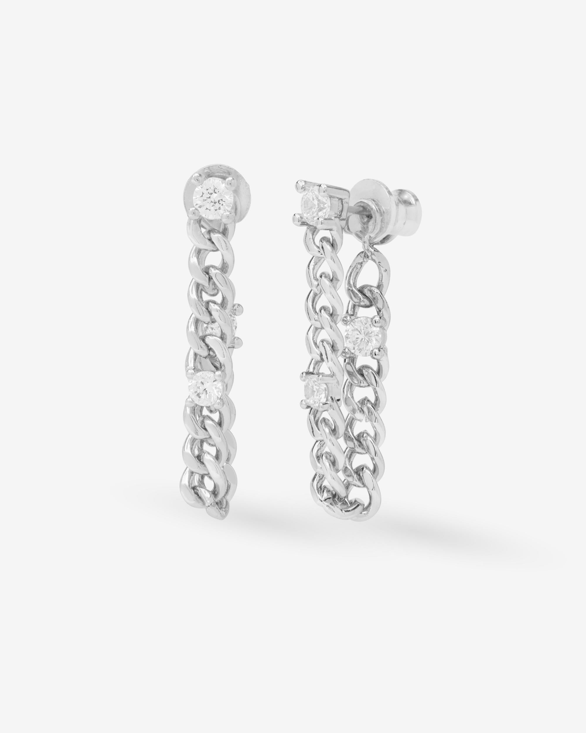 Baby Julian Triple Diamond Soft Chain Hoops - Silver|White Diamondette