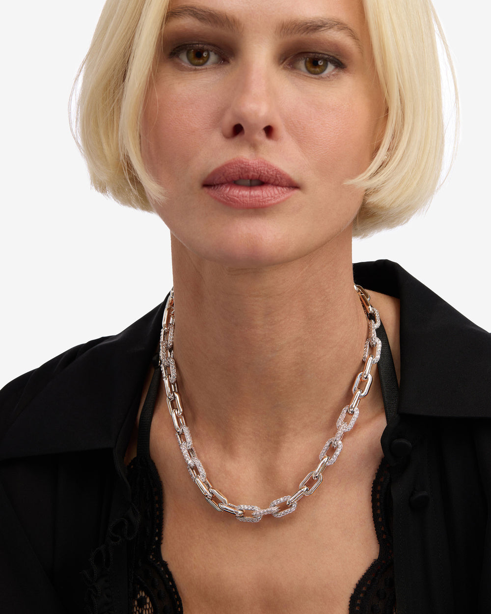 Frankie Pavé Chain Necklace 18" - Gold|White Diamondettes