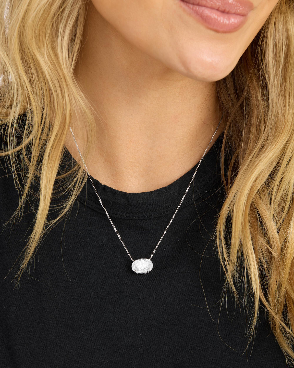 Hello Gorgeous Silver Necklace: Bold Oval Simulated Diamond – Melinda ...