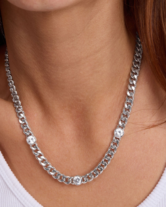 Julian Triple Diamond Necklace - Silver|White Diamondettes