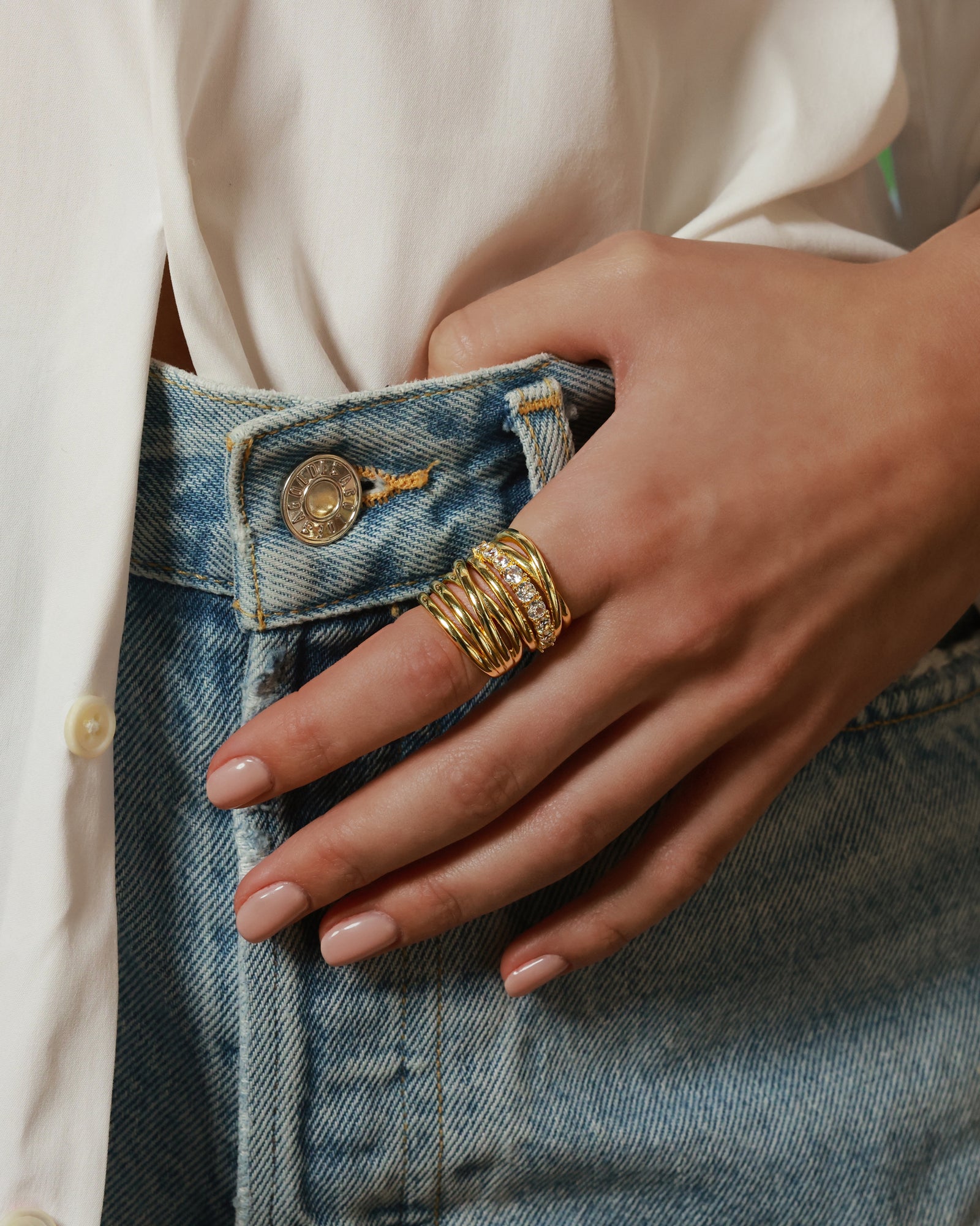 "Oh She Fancy" Gold Stacked Ring with Simulated Diamonds – Melinda ...