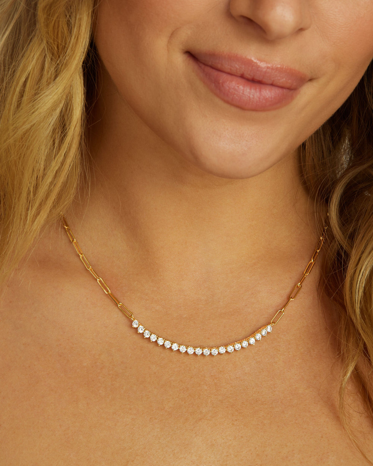 Not Your Basic Samantha Tennis Necklace - Gold|White Diamondettes ...