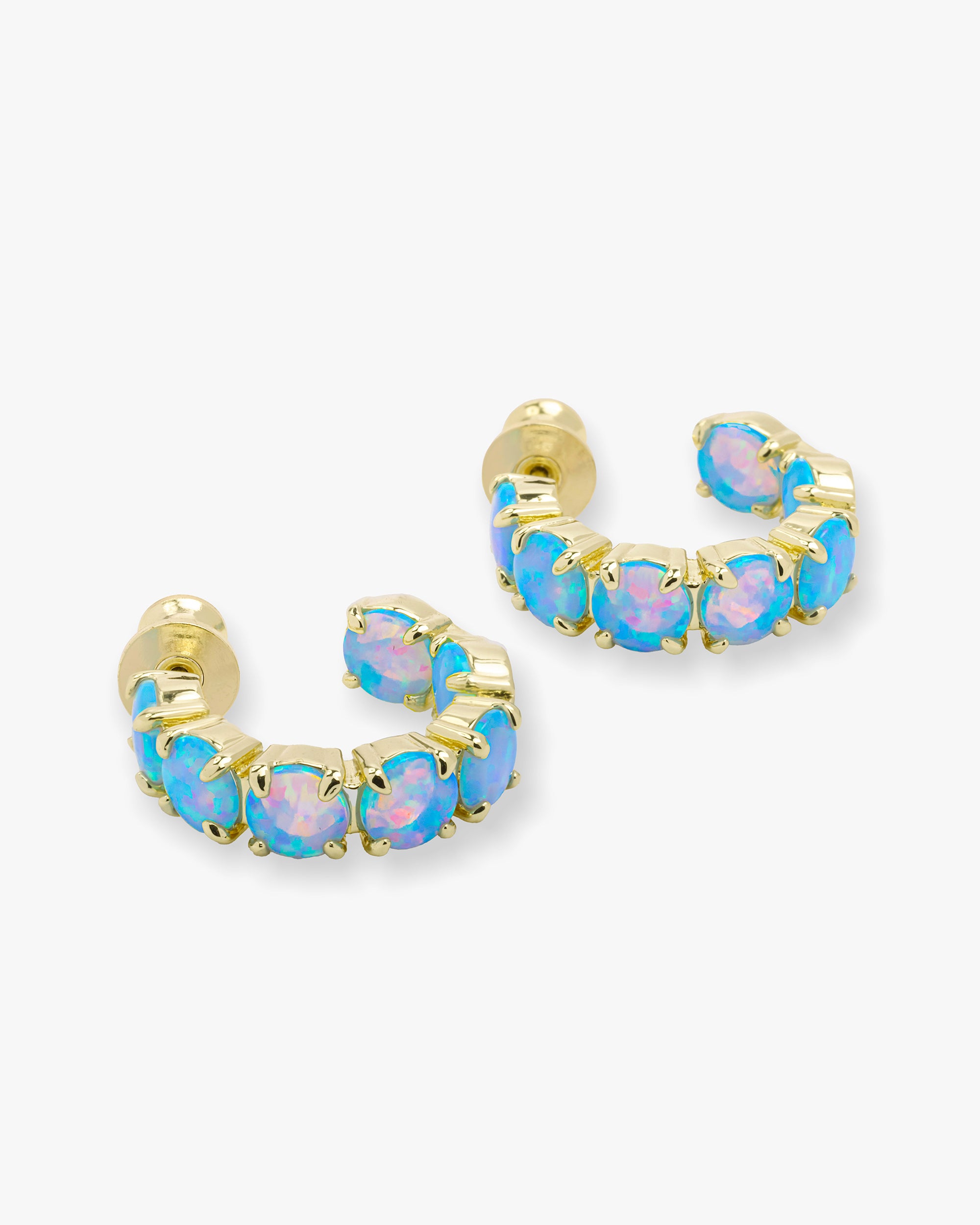 Oh She Fancy Hoops .75" - Gold|Blue Opal