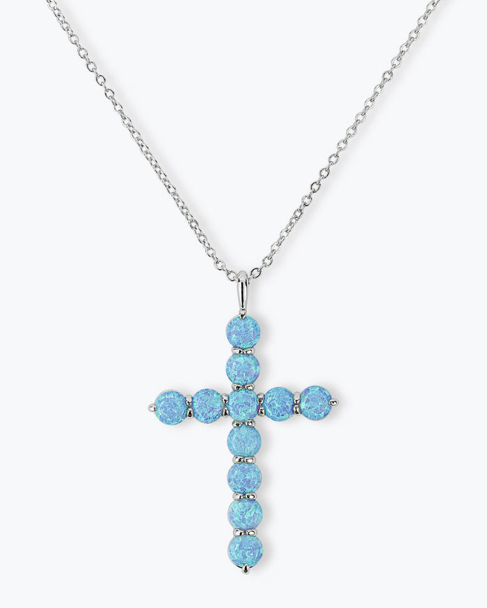 "Oh She Fancy" Cross Pendant - Silver|Blue Opal
