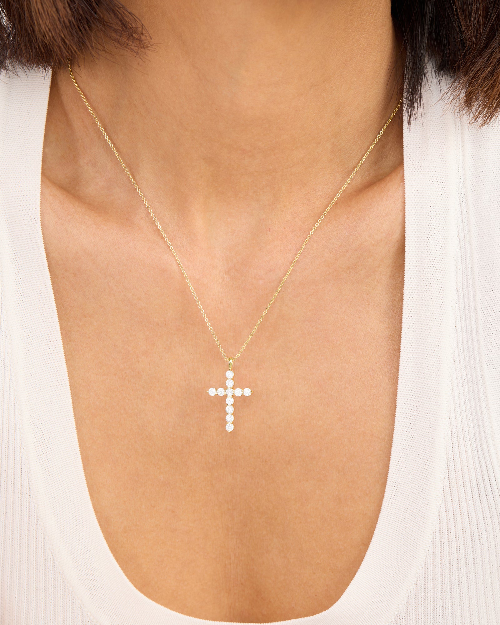 "Oh She Fancy" Small Cross Pendant - Silver|White Diamondettes