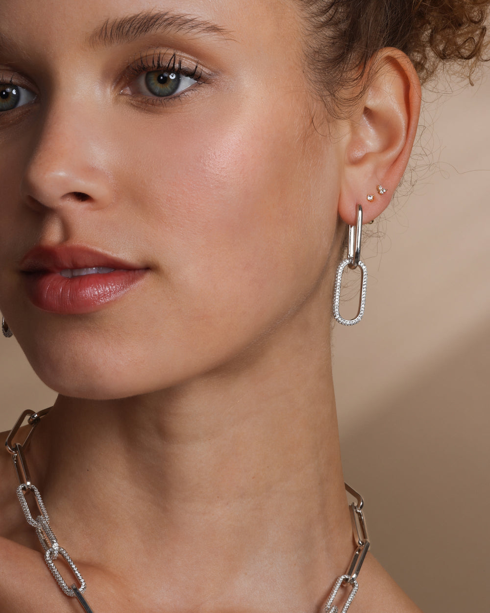 Carrie Pavè Chain Convertible Huggies - Silver|White Diamondettes ...