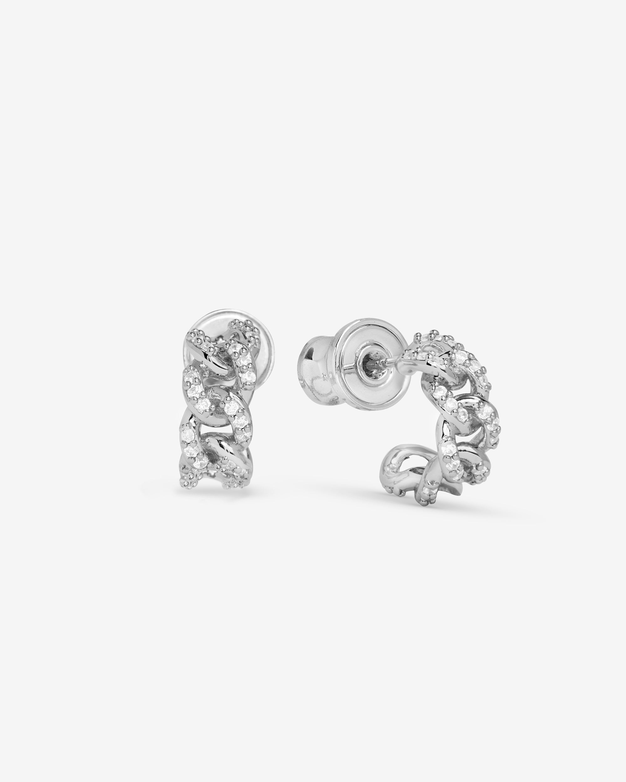Pavé Julian Chain Huggies: Silver & Simulated Diamonds