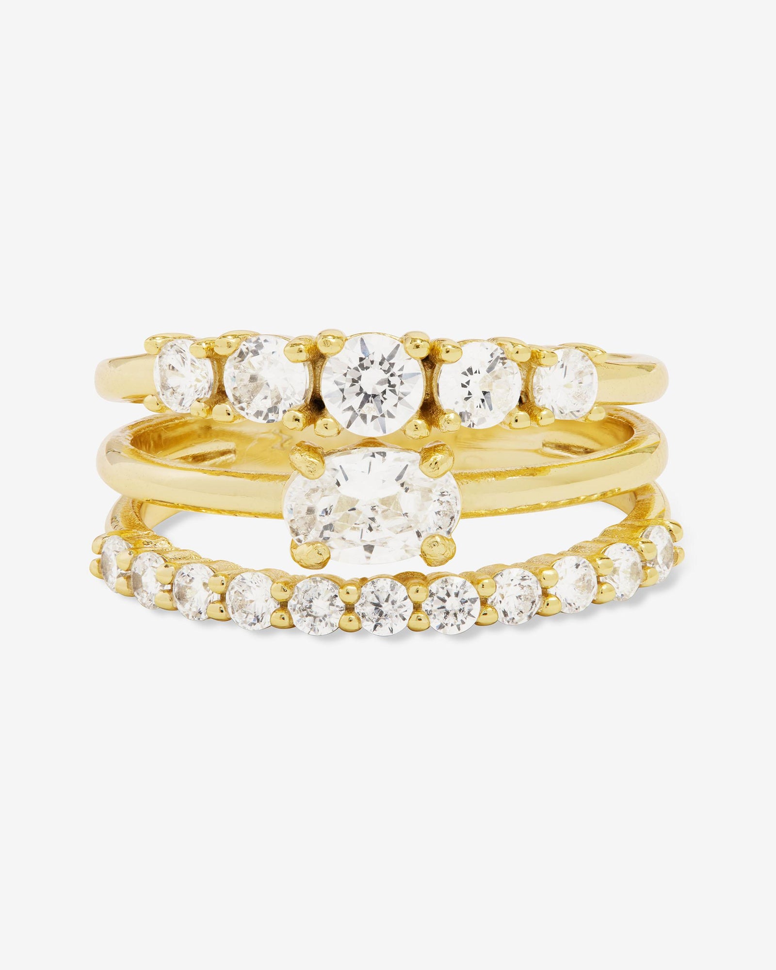 Nina Stacked Ring - Gold|White Diamondettes